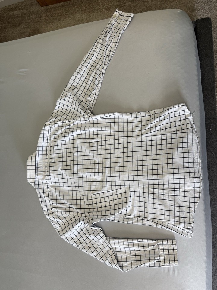 Men’s Dress Shirt-White with Black Checker Pattern-banana Republic-Size ...