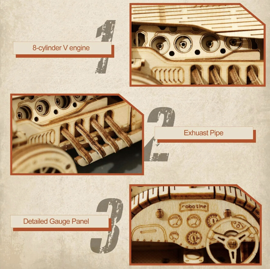 ROKR GRAND PRIX RACE CAR Indy 3D Wood Scale Model Kit DIY Puzzle Toy ...