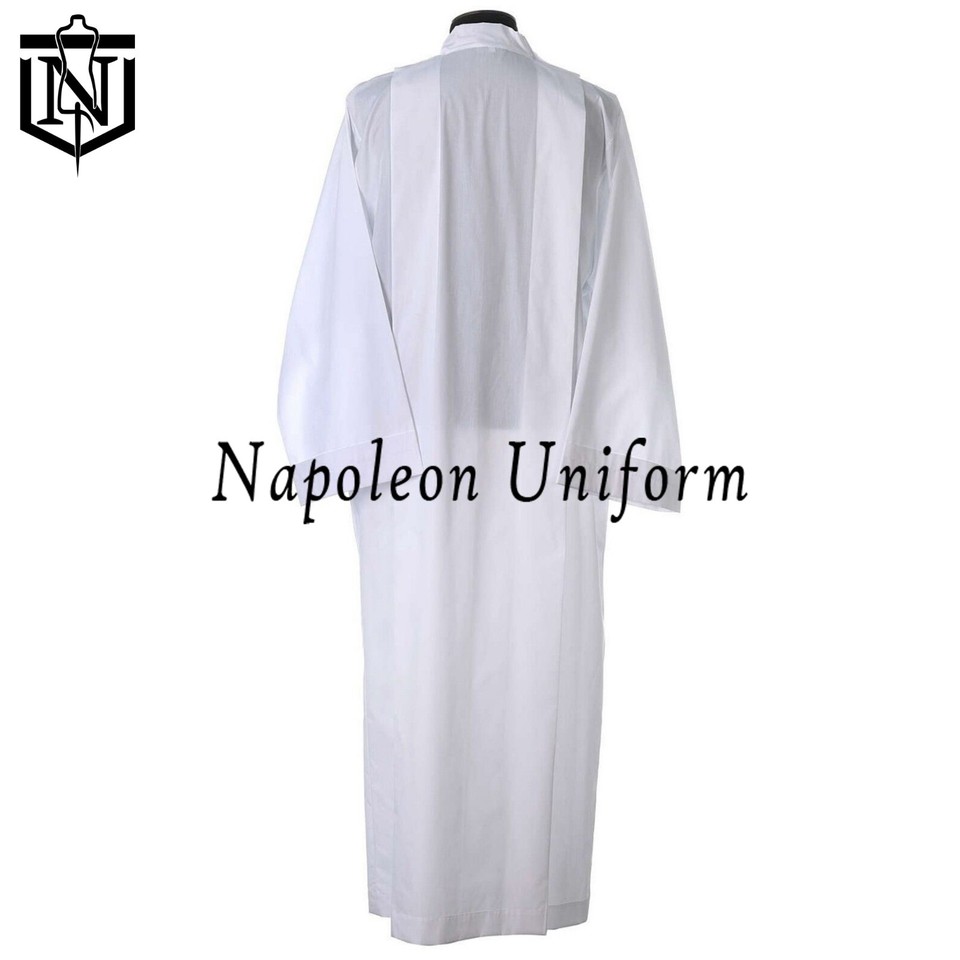 New Men White Traditional Elegant Front Wrap Double Pleat Priest Alb ...