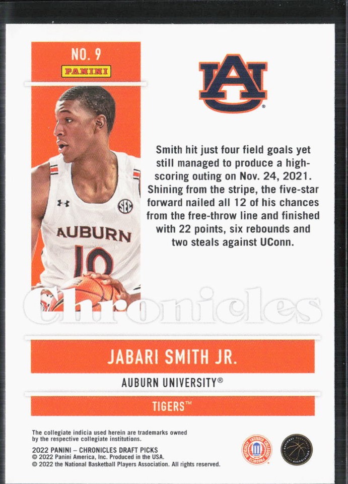 2022 Panini Chronicles Draft Picks #9 Jabari Smith Jr. Pink Rookie ...