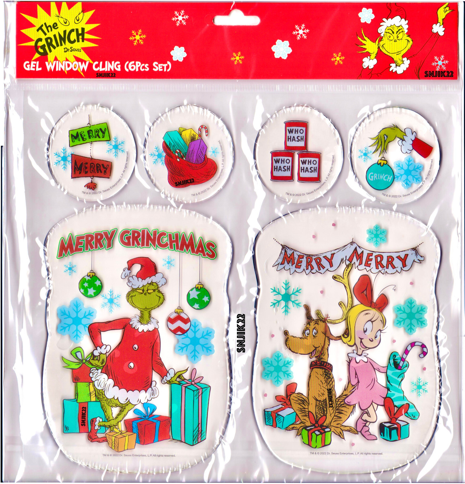 Dr. Seuss How the Grinch Stole Christmas Window Gel Clings Holiday 6 ...