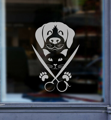 Vinyl Wall Decal Pets Grooming Salon Dog Cat Logo Scissors Stickers ...