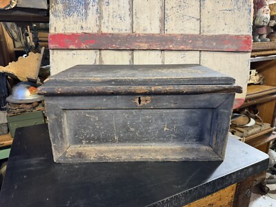 Rare Primitive Wood Trunk Document Box Carpenters Chest Tool Box Blue ...