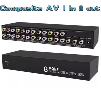 AV Splitter 4/8 Way 3 RCA Splitter amplifier Distributor for PS2 DVD ...