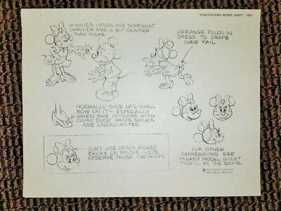 Disney 1971 Publications Model Sheet Minnie Mouse Views Poses Animation ...