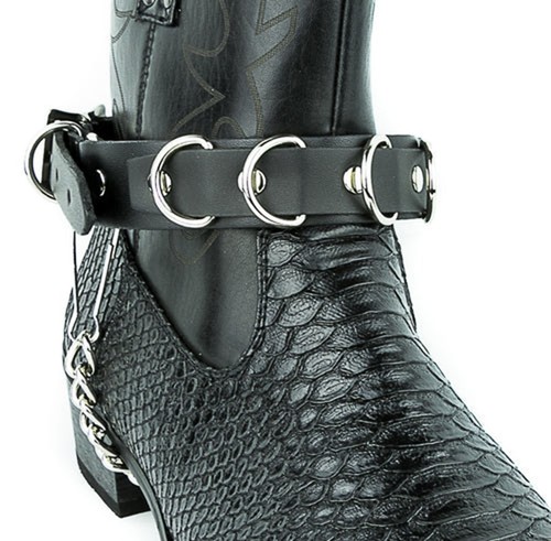 Boot Strap Black Leather D-rings Punk Rock Goth Metal Cowboy Biker ...
