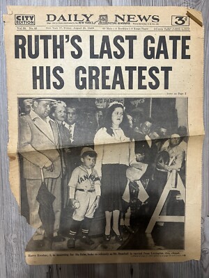 Babe Ruth New York Yankees Original 1948 NY Daily News Newspaper Babe ...