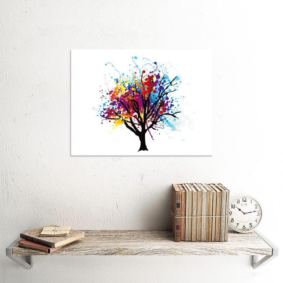 PAINTING ILLUSTRATION ABSTRACT COLOURFUL TREE SPLASH ART PRINT POSTER ...