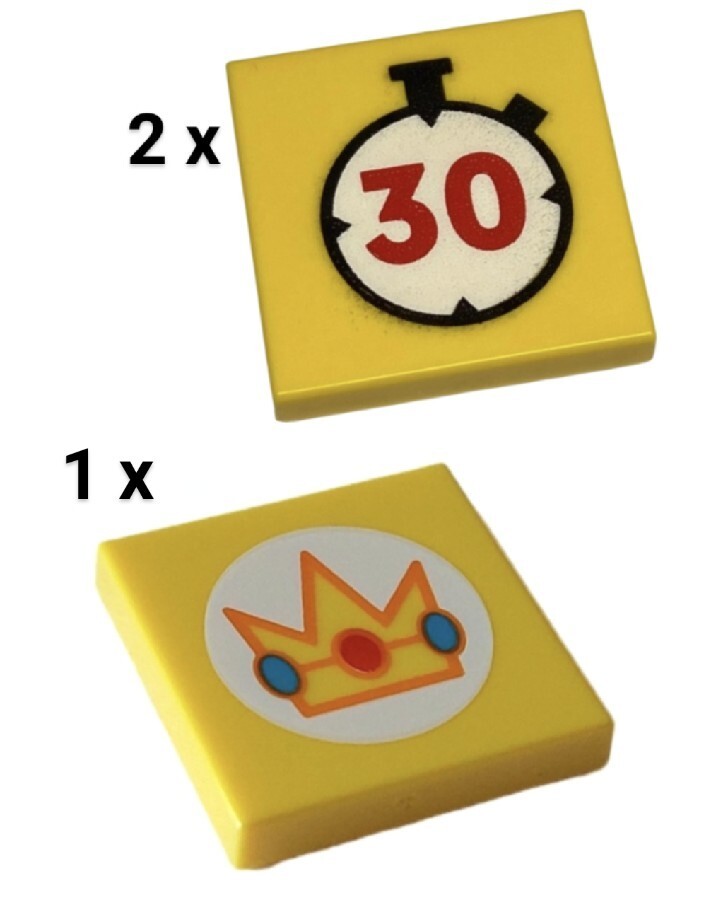 3 x New LEGO SUPER MARIO 2x2 Tiles- Watch/Stopwatch & Crown with Jewels ...