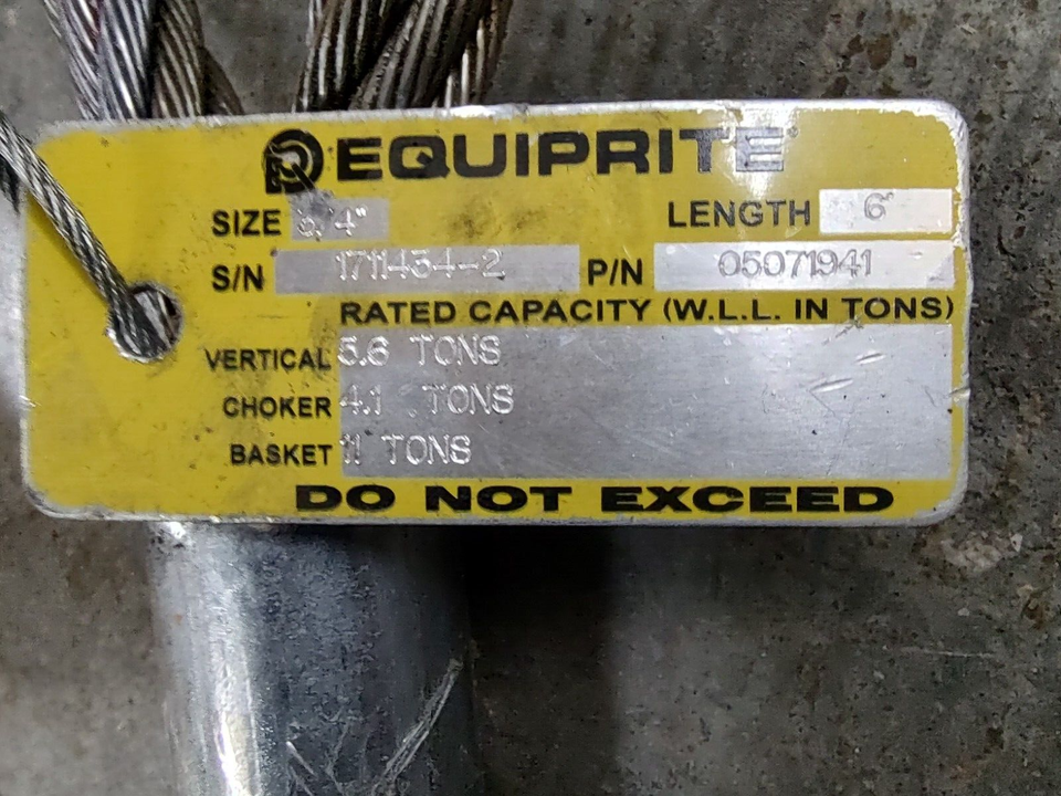Equiprite 3/4" x 6' Wire Rope Choker Lifting Sling Crane Rigging Tagged ...