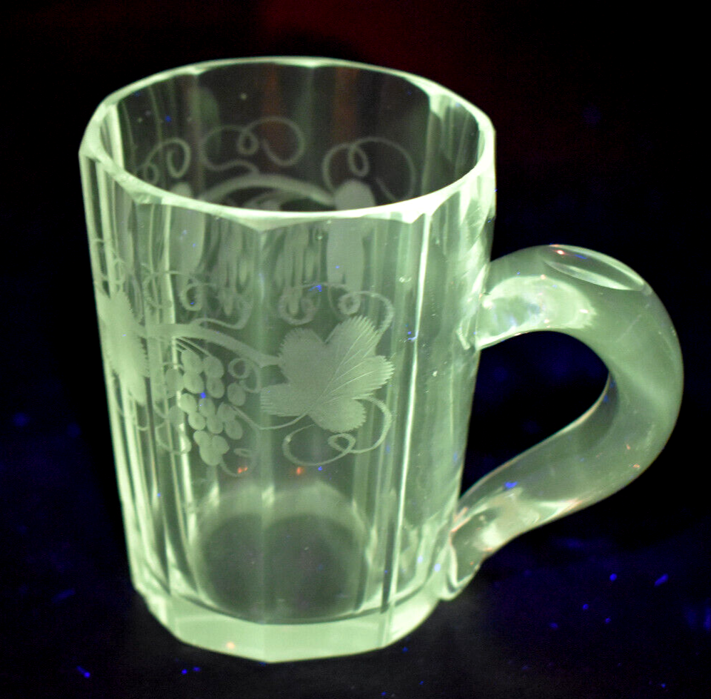 Pair of 19th Century Flint/Lead Glass Engraved Cups w/ Applied Handles ...