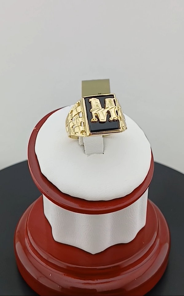 GENUINE BLACK ONYX INITIAL M RING 10K YELLOW GOLD - New With Tag | eBay