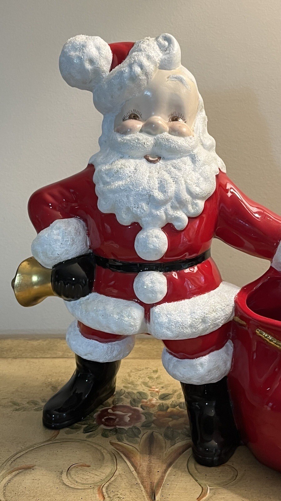 Atlantic Mold Ceramic Large Glazed 12” Santa Claus w/Bag Toys-22k Gold ...