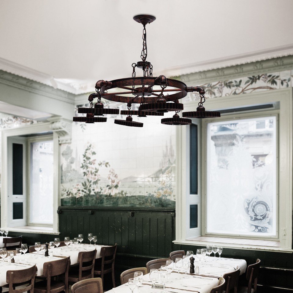 Antique E27 Hanging Iron Light Fixture Lamp 7-Heads Lights Steampunk ...