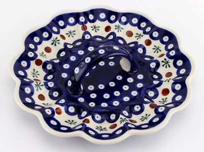 Polish Pottery Deviled Egg Tray & Round Platter with Handle – 12 Holes ...