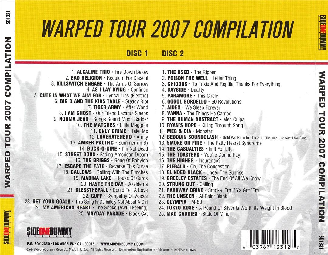 Warped Tour 2007 Compilation by Various Artists (CD, Jun-2007, 2 Discs ...