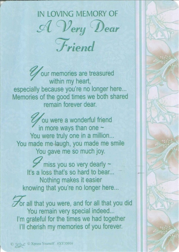 Grave Card IN LOVING MEMORY OF A VERY DEAR FRIEND Sentimental Memorial ...
