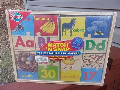 Shure Match 'N Snap Puzzle - English/Spanish - 80 Wooden Cards - New | eBay