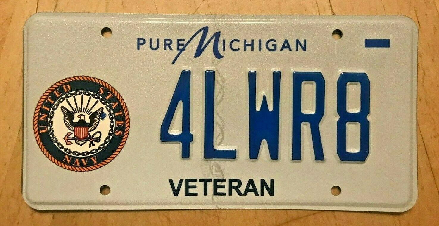 UNITED STATES US NAVY MILITARY VETERAN LICENSE PLATE " 4 LWR 8 " NAVAL ...