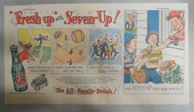 7-Up Ad: Fresh Up With Seven-Up! Play Baseball ! from 1950's 7.5 x 15 ...