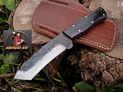 HAND FORGED RAILROAD SPIKE CARBON STEEL KNIFE & WOOD HANDLE+LEATHER ...