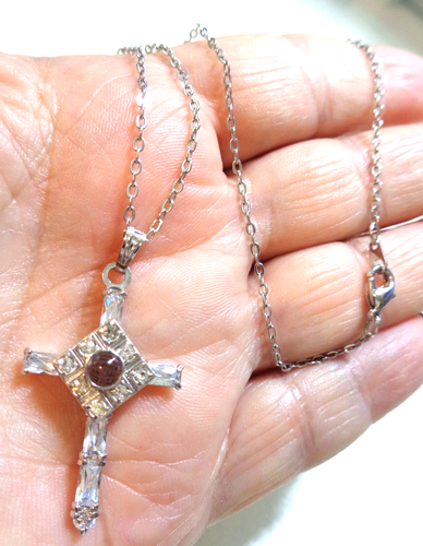 Vintage, Silver Tone, Clear Baguettes Religious Cross Pendant Necklace ...