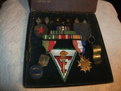 VTG Lot ROTC/ Military Ribbon Bar Pin Ranks ,patchs,brass whistle ...