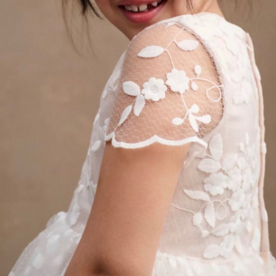 Princess Daliana Anthropologie Lindi Lace Piping White Flower Girl ...