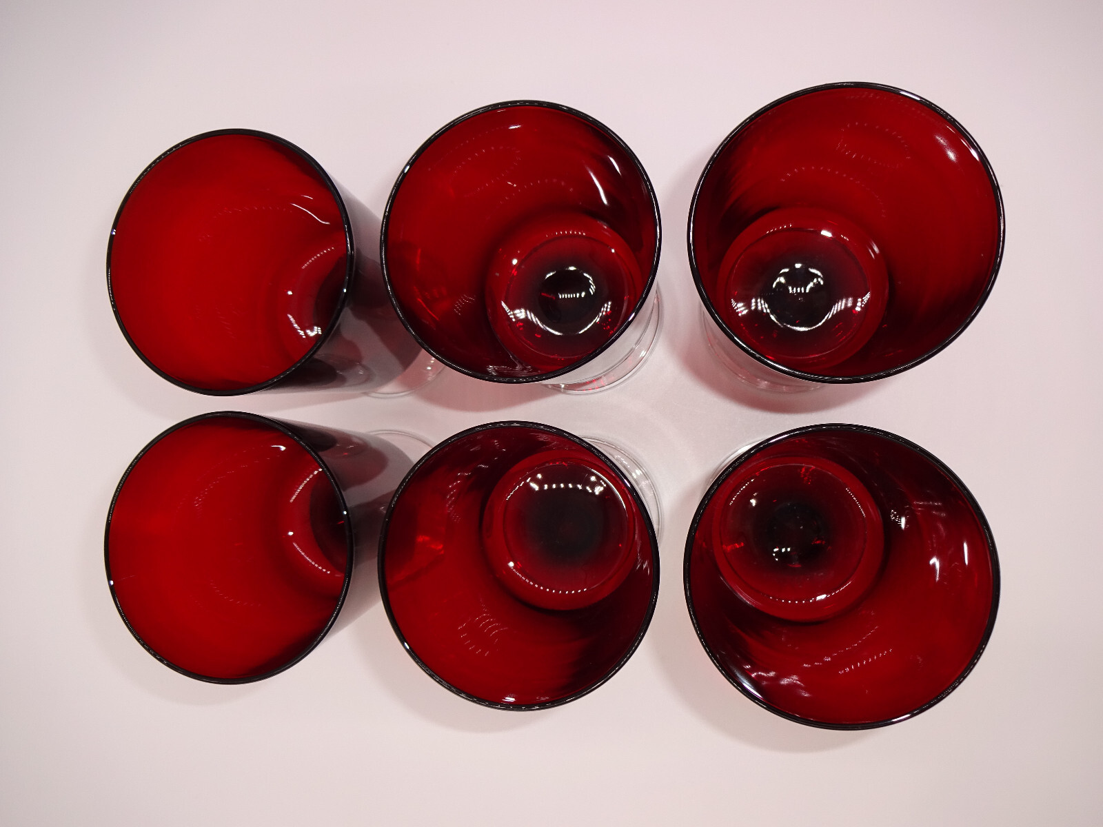 Set Of 6 Vintage Ruby Red Clear Glass Arcoroc Footed Drinking Glasses 5