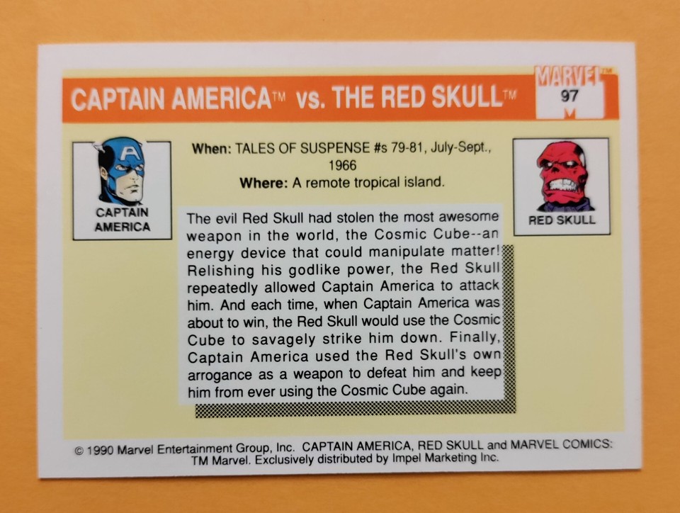 1990 Impel Marvel Universe Famous Battles Captain America Red Skull vs ...