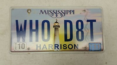 2011 MISSISSIPPI Harrison County "Who Dated?" License Plate WHO D8T | eBay