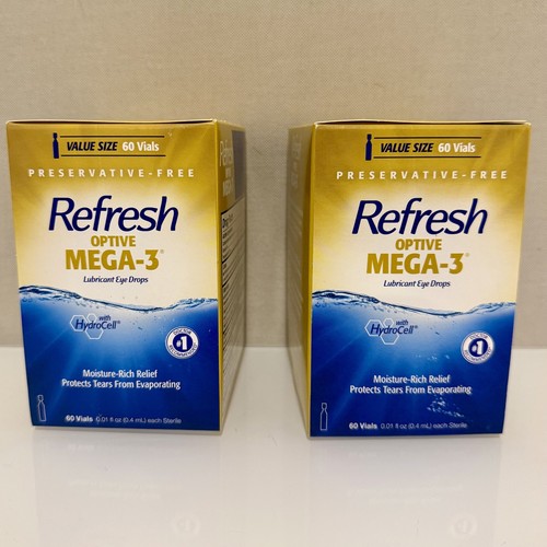 2x Refresh Optive Mega-3 Preservative Free Luricant Eye Drops 120 Vials ...