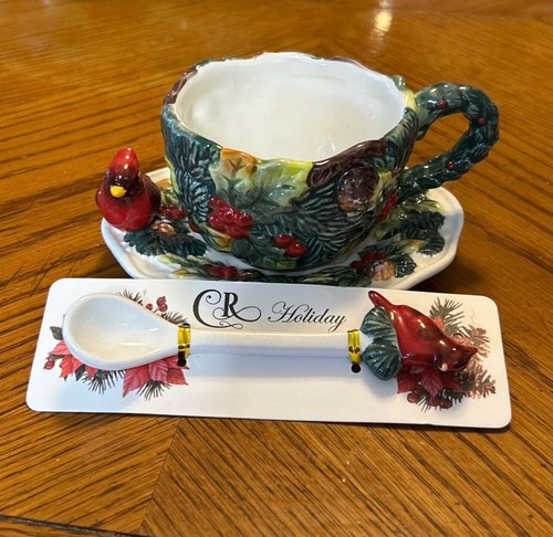 Corner Ruby Teacup Garden Collection Holy Berry 3 Pc Saucer & Cardinal ...