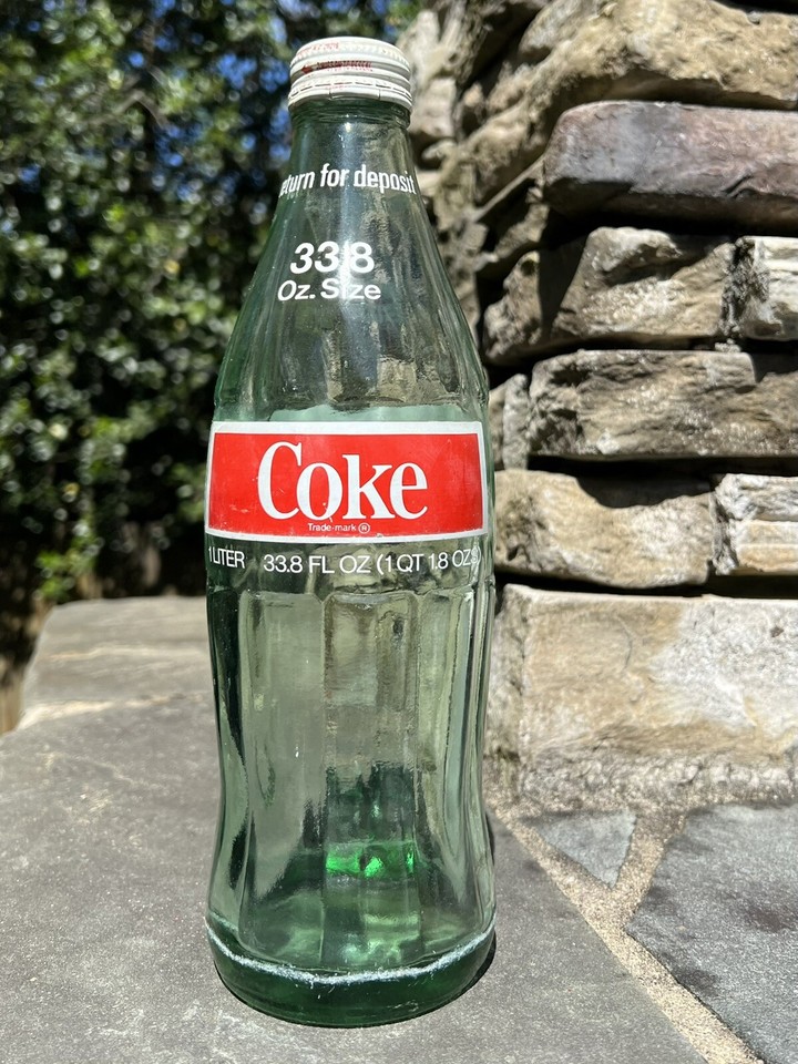 Vintage Large 33.8 oz (1 qt 1.8 oz) Heavy 2 lb Green Glass Coke Coca ...