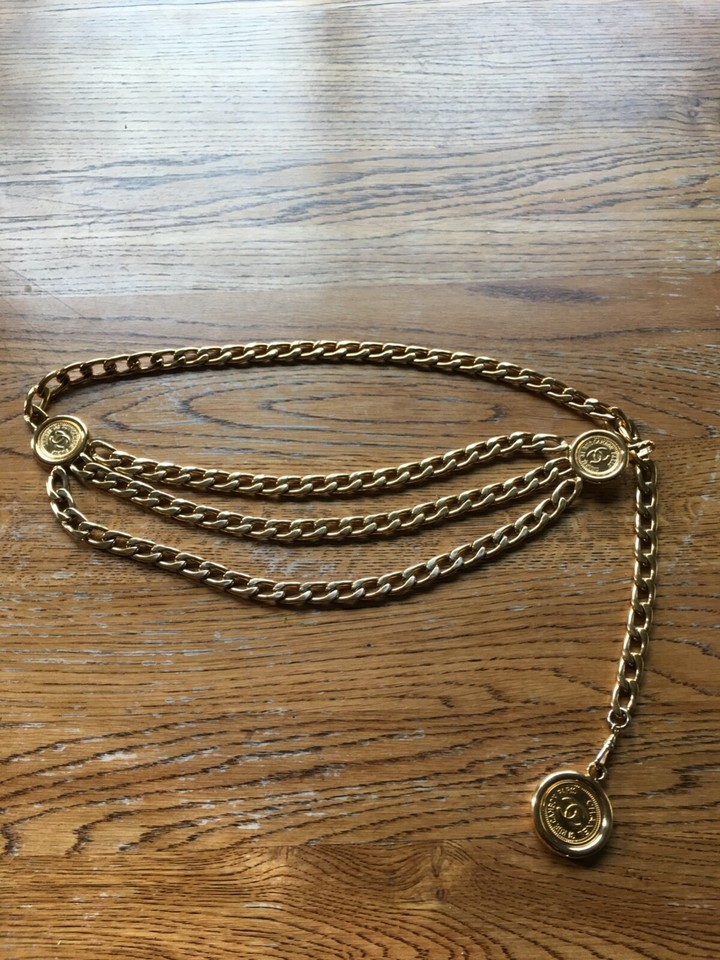 Chanel Classic Three Row Gold Chain Belt with Chanel rue Cambon Paris ...