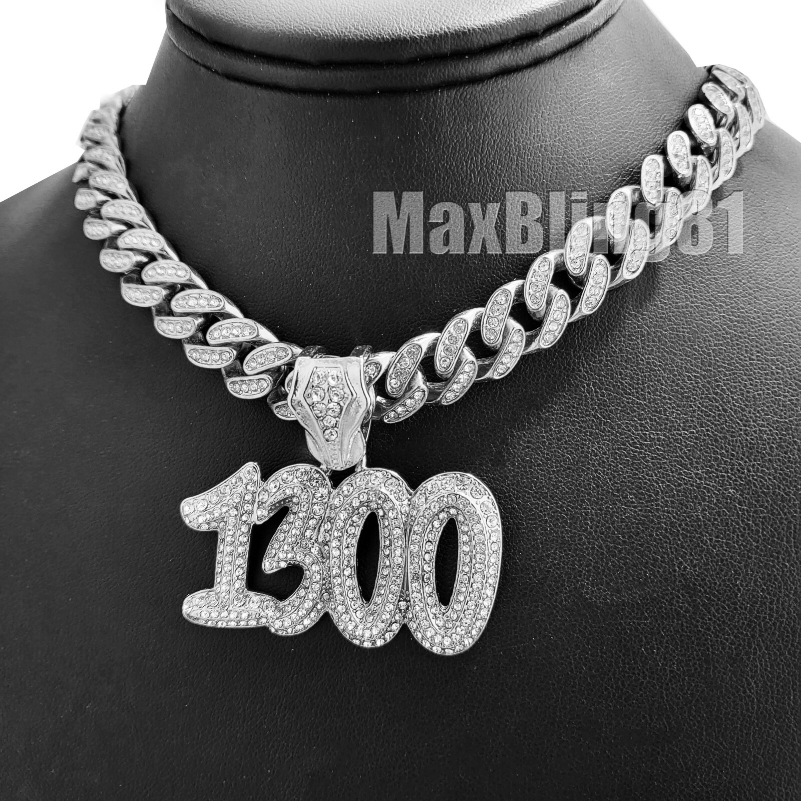 Silver Plated 1300 w/ 18" Iced Cuban & GOAT w/ 24" Rope Chain Hip Hop ...