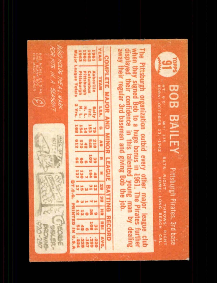 1964 BOB BAILEY TOPPS #91 PIRATES *R1330 | eBay