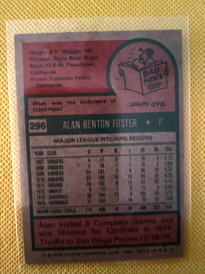 1975 topps # 296 ALAN FOSTER C | eBay