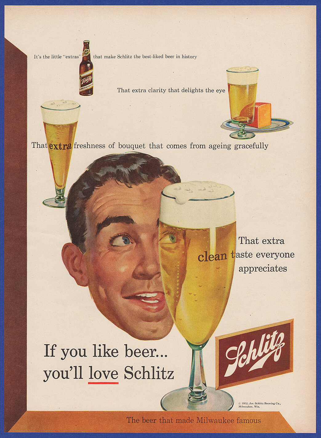 Vintage 1952 SCHLITZ Beer Alcohol Restaurant Bar Art Decor Ephemera ...