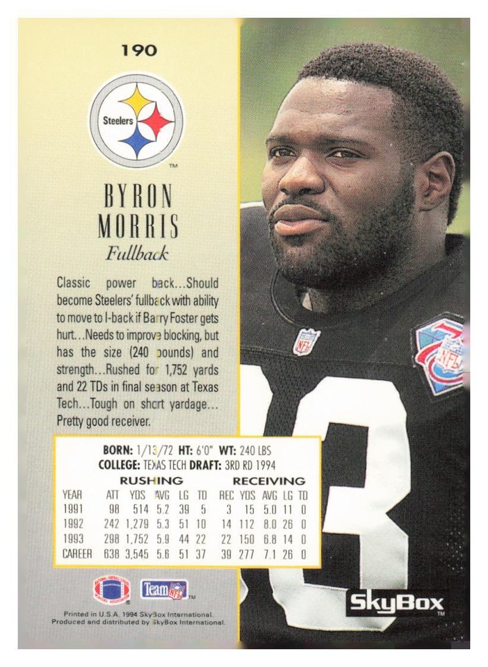 1994 SkyBox Premium #190 Byron Morris RC | eBay