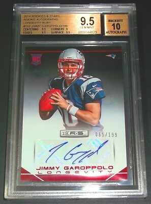 49ers #/199 BGS 9.5 10 Ruby Rc Jimmy Garoppolo Auto 2014 Rookie Signed ...
