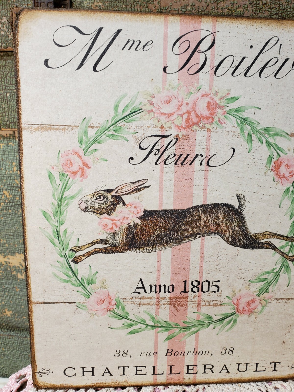 VINTAGE PRIMITIVE FRENCH SHABBY VICTORIAN STYLE PINK BUNNY RABBIT ...