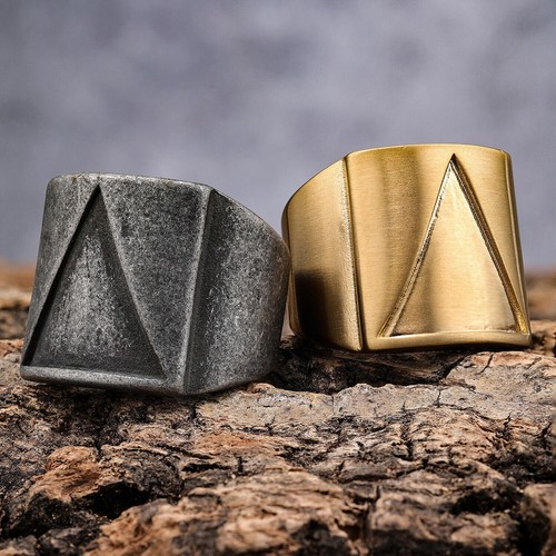 Vintage Triangle Signet Biker Wedding Ring for Men Stainless Steel Size ...