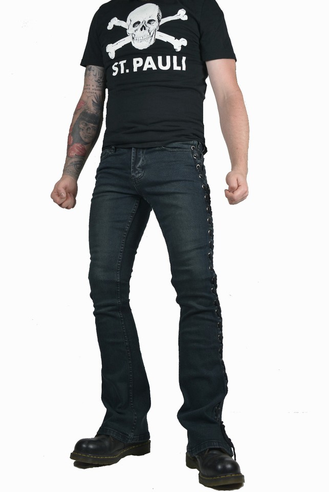 KILL CITY LACE UP ROCKER FIT RIFF BOOT CUT GOTHIC PUNK STAGE JEANS ...