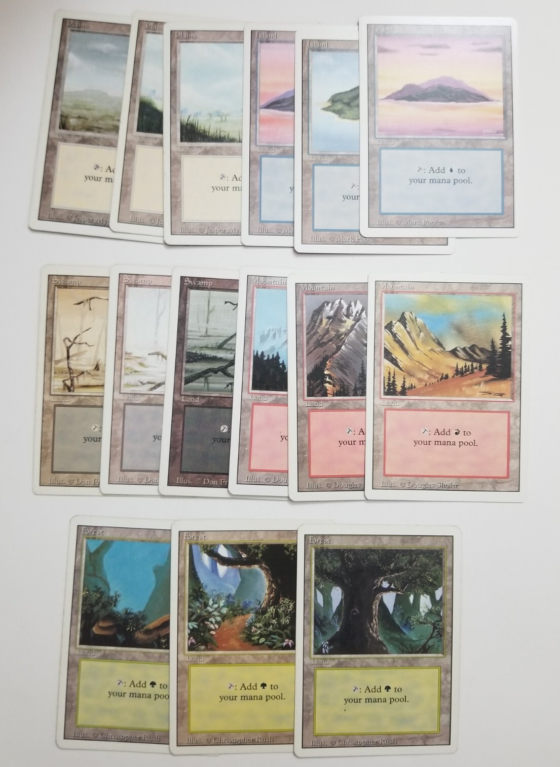 MTG Full Set of 15 Revised Basic Land Cards, Plains Island Swamp ...