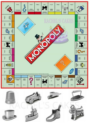 MONOPOLY BOARD EDIBLE CAKE TOPPER AND 8 CHARACTER PIECES ON ICING SHEET ...