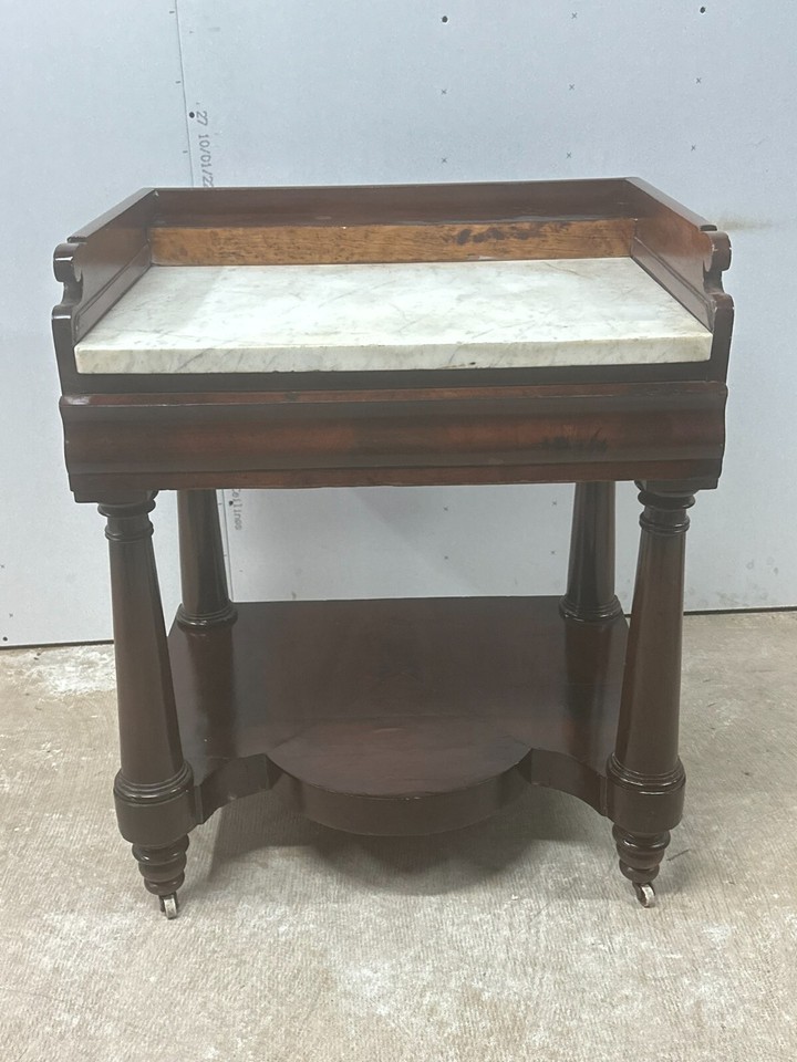 Antique NY Empire classical mixing table 1830 marble top stand mahogany ...