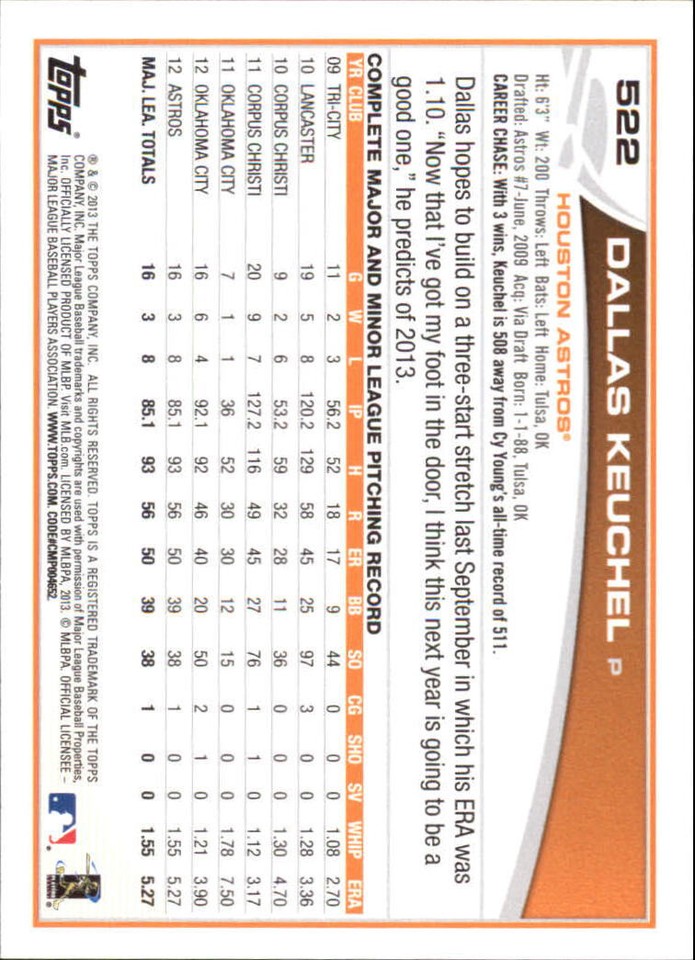 2013 Topps Wal Mart Blue Border Houston Astros Baseball Card #522 ...