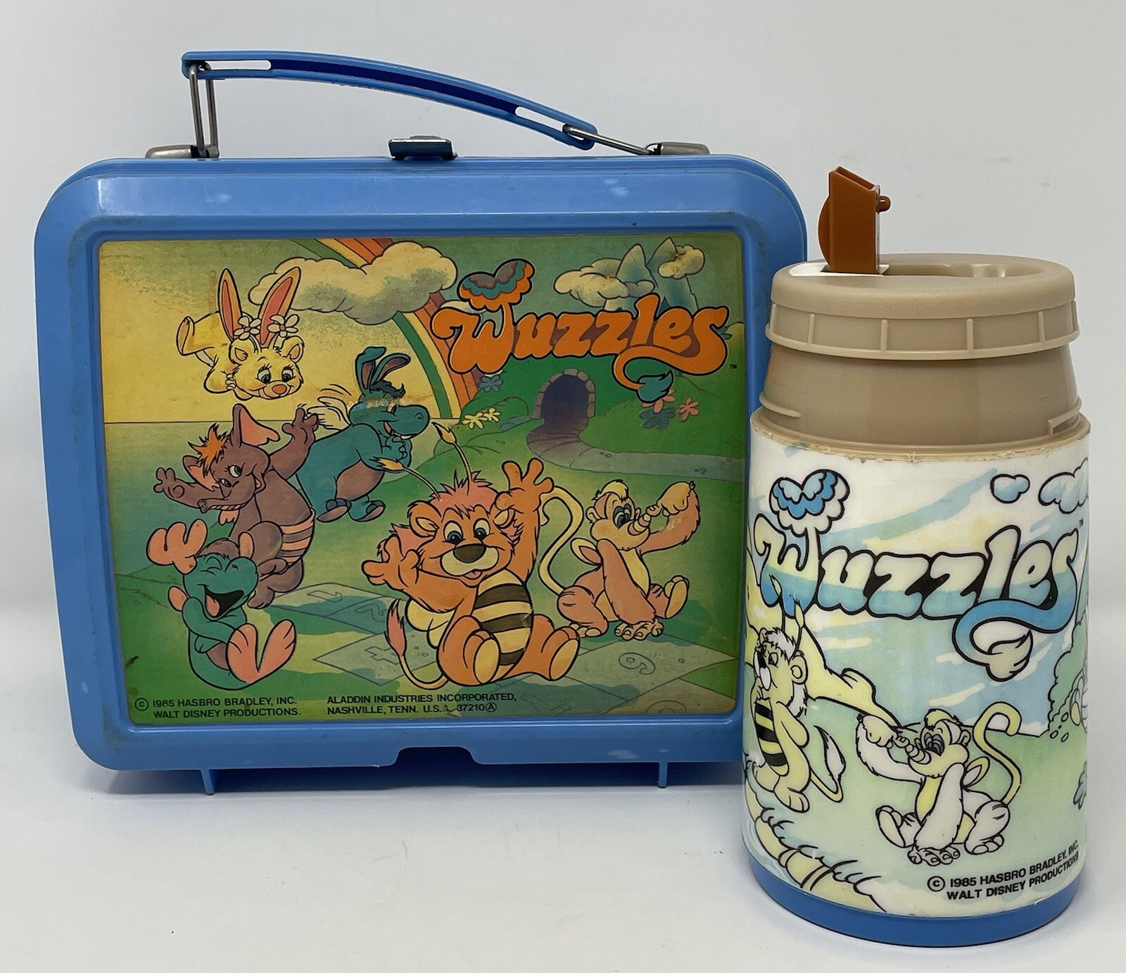 Vintage 1985 Wuzzles Aladdin Lunch Box Blue Hasbro /Disney with Thermos ...