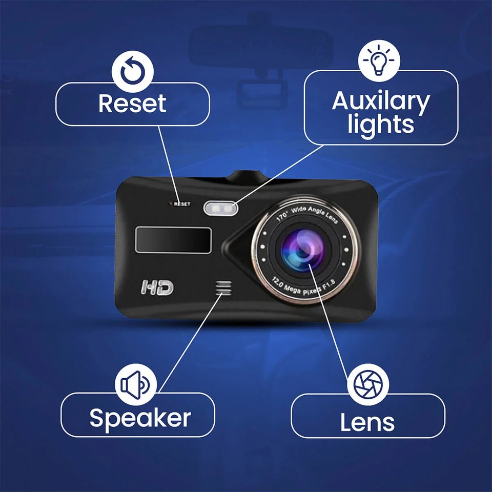 Dashcam Pro DUAL REAR Car Camera 170° Wide Angle 1080p With 64GB SD ...